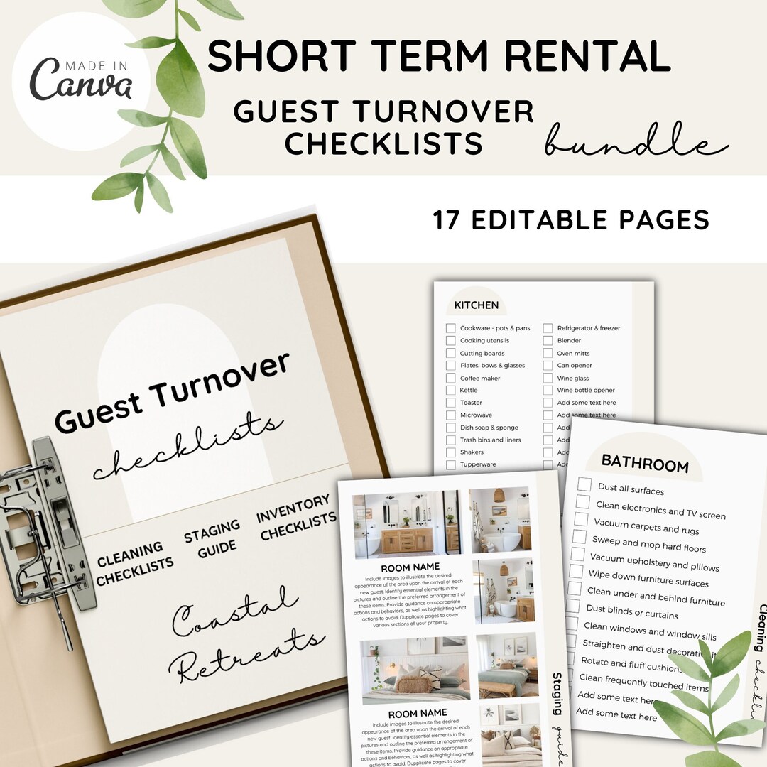 Airbnb Guest Turnover Binder Template Inventory Checklist Cleaning ...