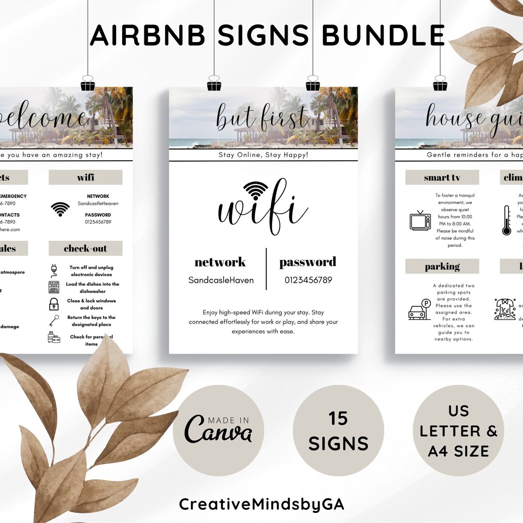 Airbnb & VRBO Sign Bundle Personalized Home Sign Decor Editable Wifi ...