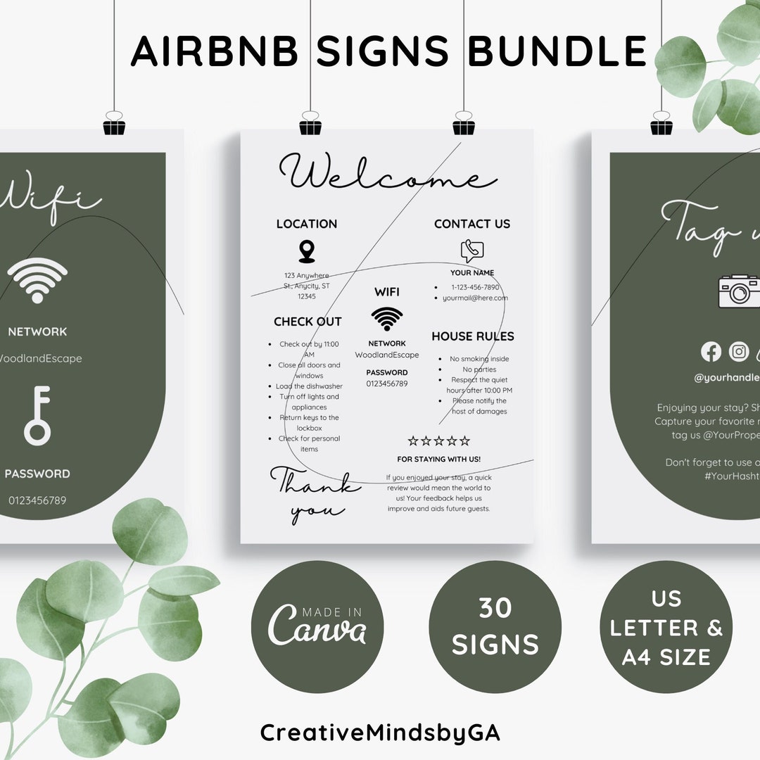 Airbnb & VRBO Sign Bundle Personalized Home Sign Decor Editable Wifi ...
