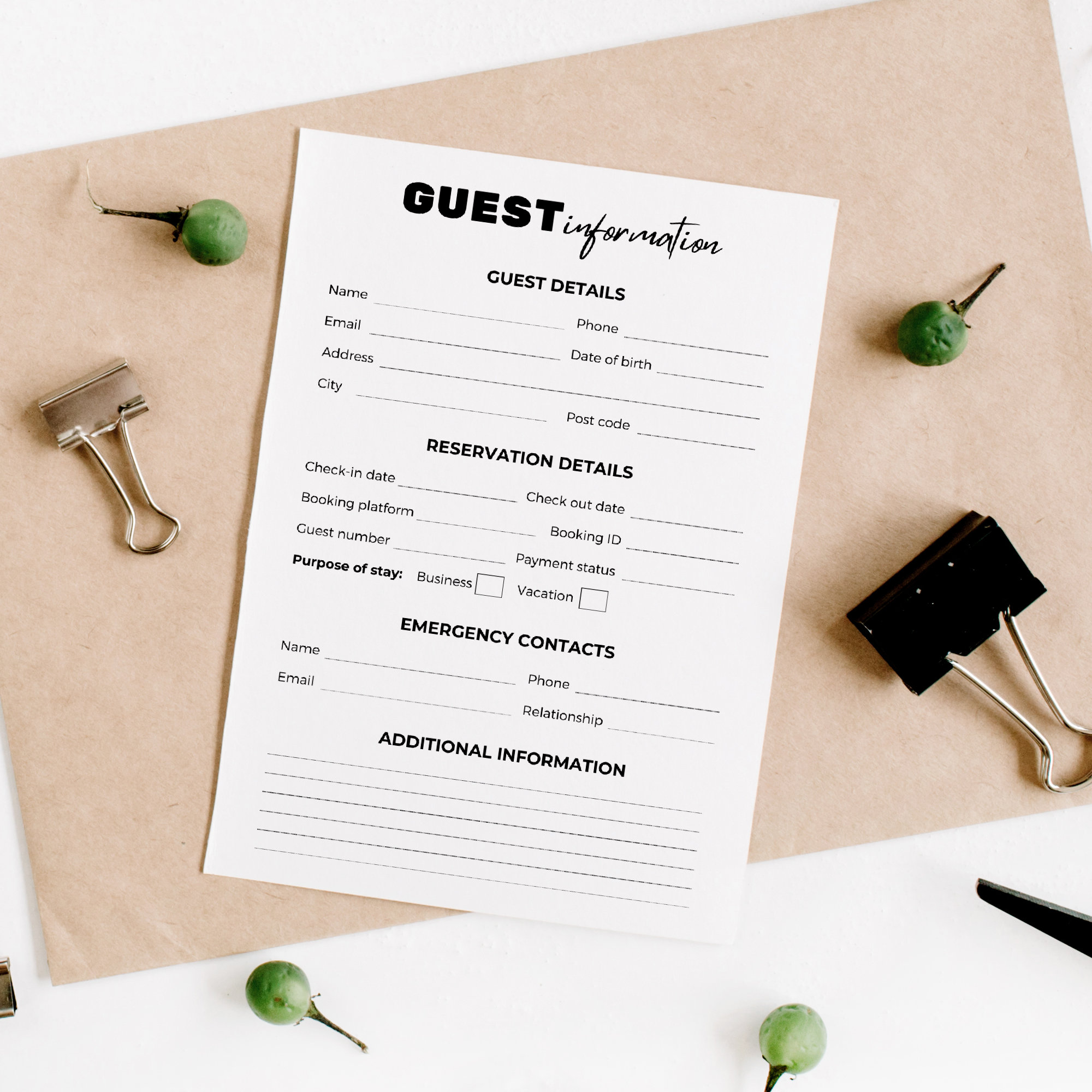 Feedback Form Airbnb Guest Information Form Editable Template Vacation ...