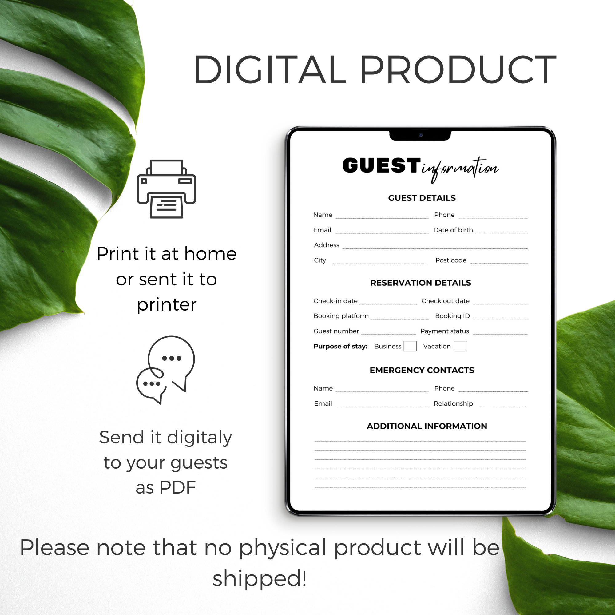 Feedback Form Airbnb Guest Information Form Editable Template Vacation ...