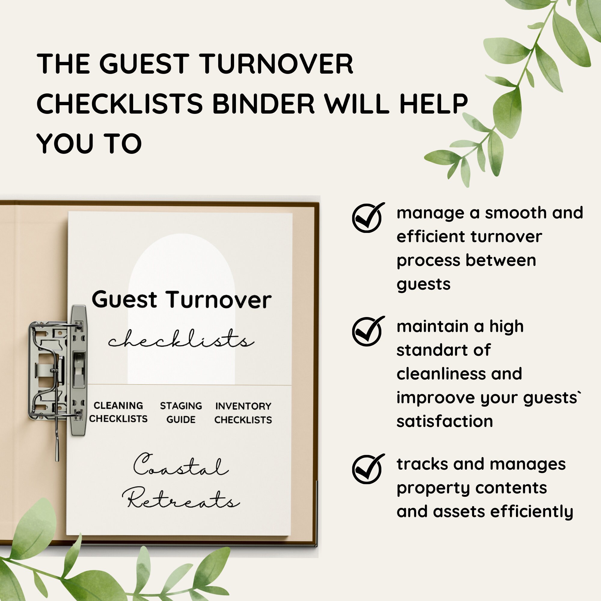 Airbnb Guest Turnover Binder Template Inventory Checklist Cleaning ...