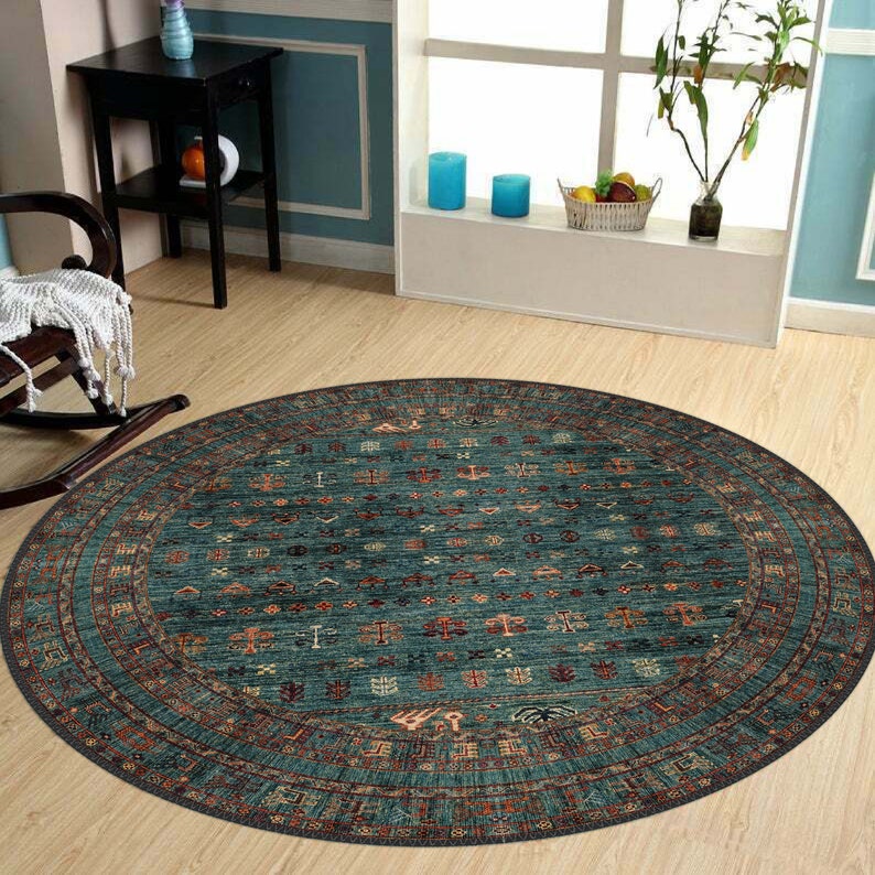 Traditional Round Vintage Rug, Decorative Washable Non-slip Round Rug ...