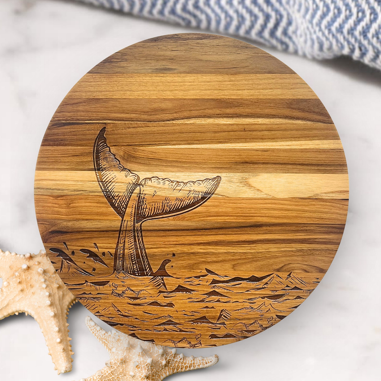 Lazy Susan Centerpiece Featuring a Whale: Unique 15 In. Round Teak ...