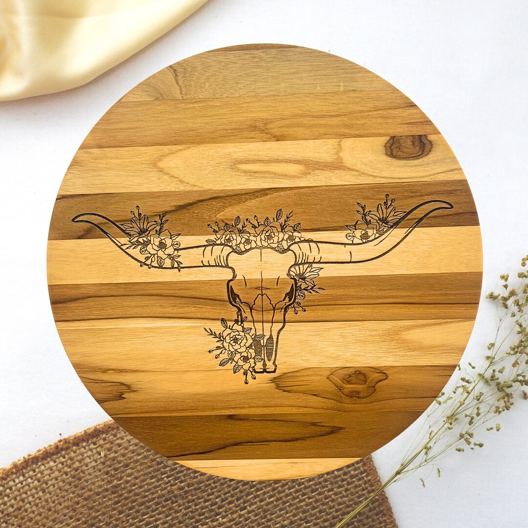 Lazy Susan Centerpiece Featuring a Longhorn Skull: Unique 15 In. Round ...