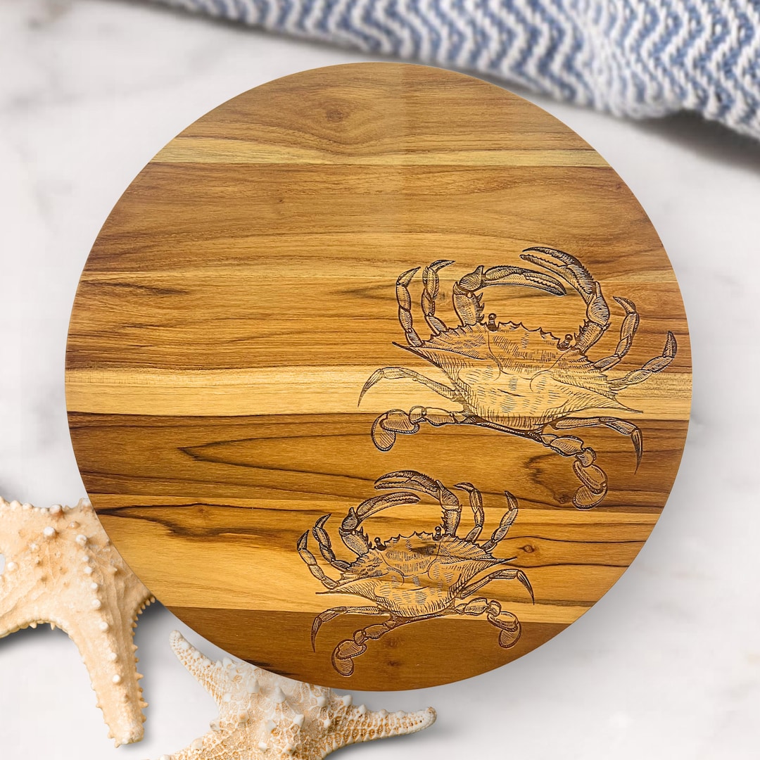 Lazy Susan Centerpiece Featuring Blue Crabs: Unique 15 In. Round Teak ...