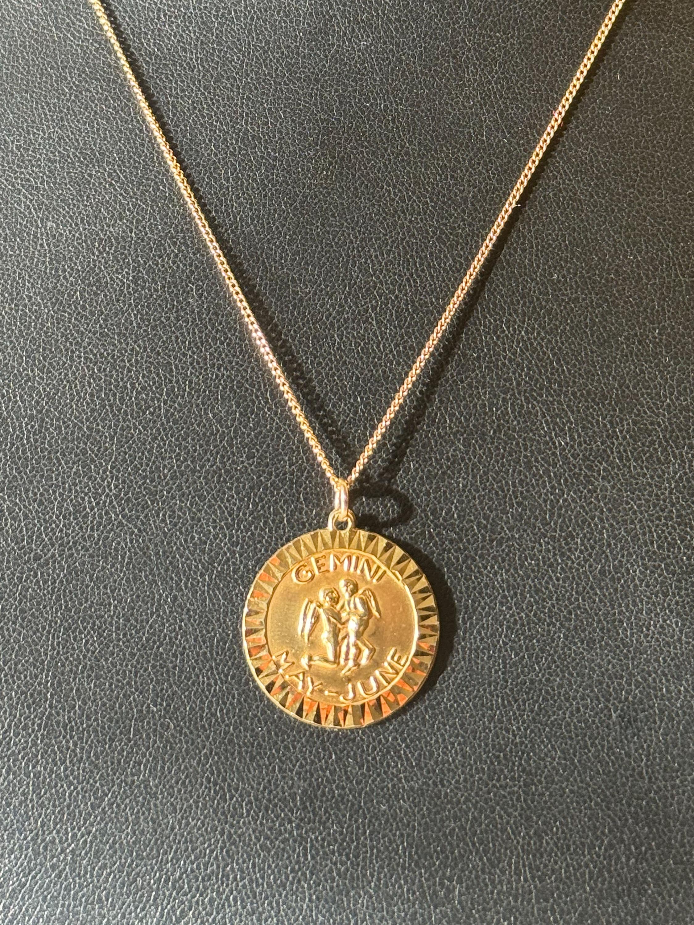 Vintage 9ct Gold Gemini Pendant, Zodiac Medallion, With Full British ...