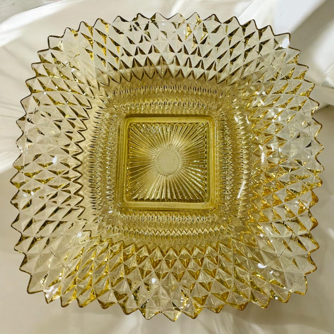 Vintage Federal Glass Diamond Point Glass Ruffled Bowl Amber Glass ...