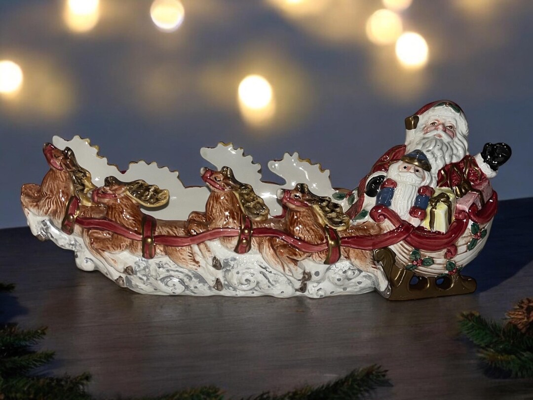 Vintage Fitz and Floyd Night Before Christmas Cracker Serving Sleigh ...