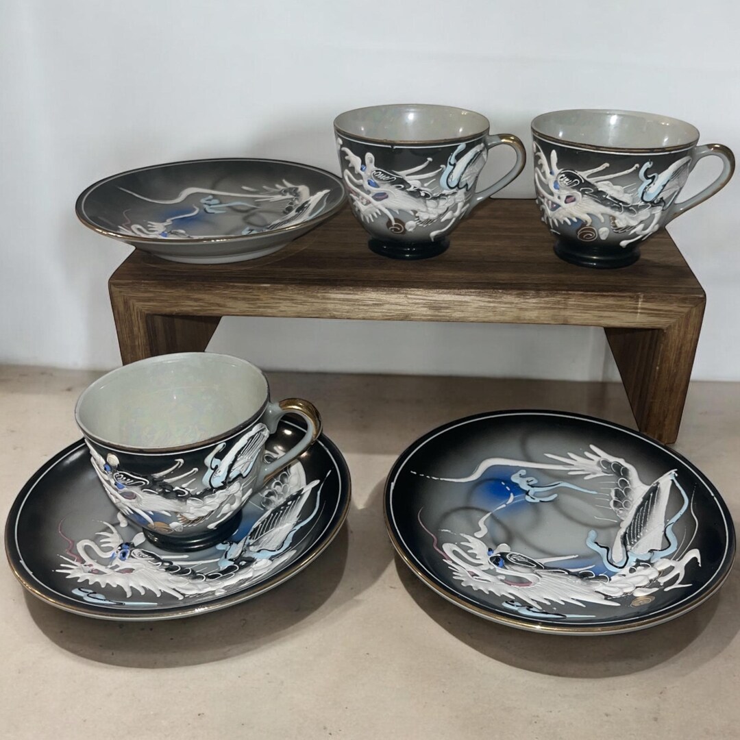 Vintage Set of 3 Moriage Dragonware Porcelain Tea Cups and Saucers ...
