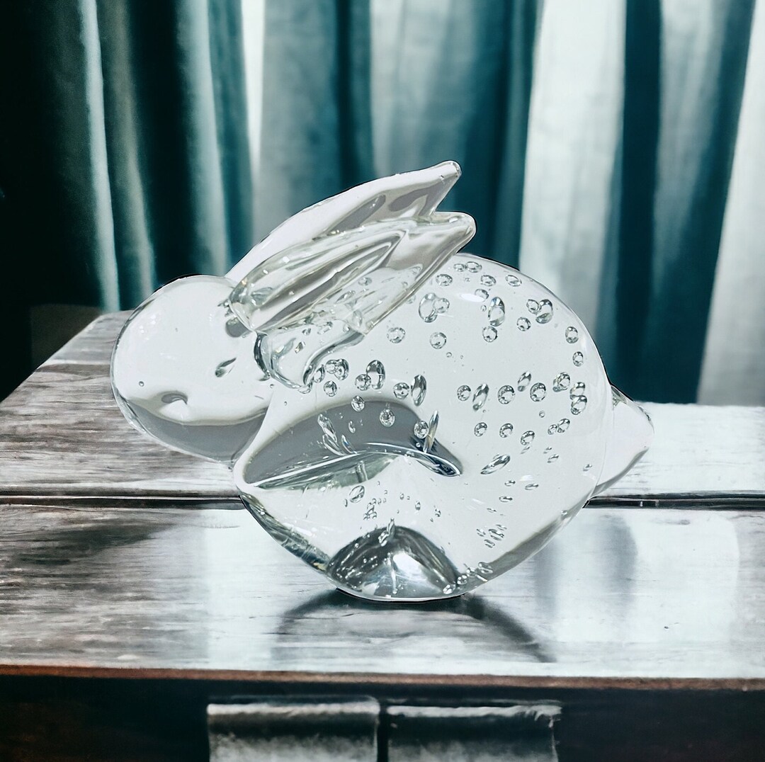 Bunny Rabbit Art Glass Paper Weight With Bullicante Style Controlled ...
