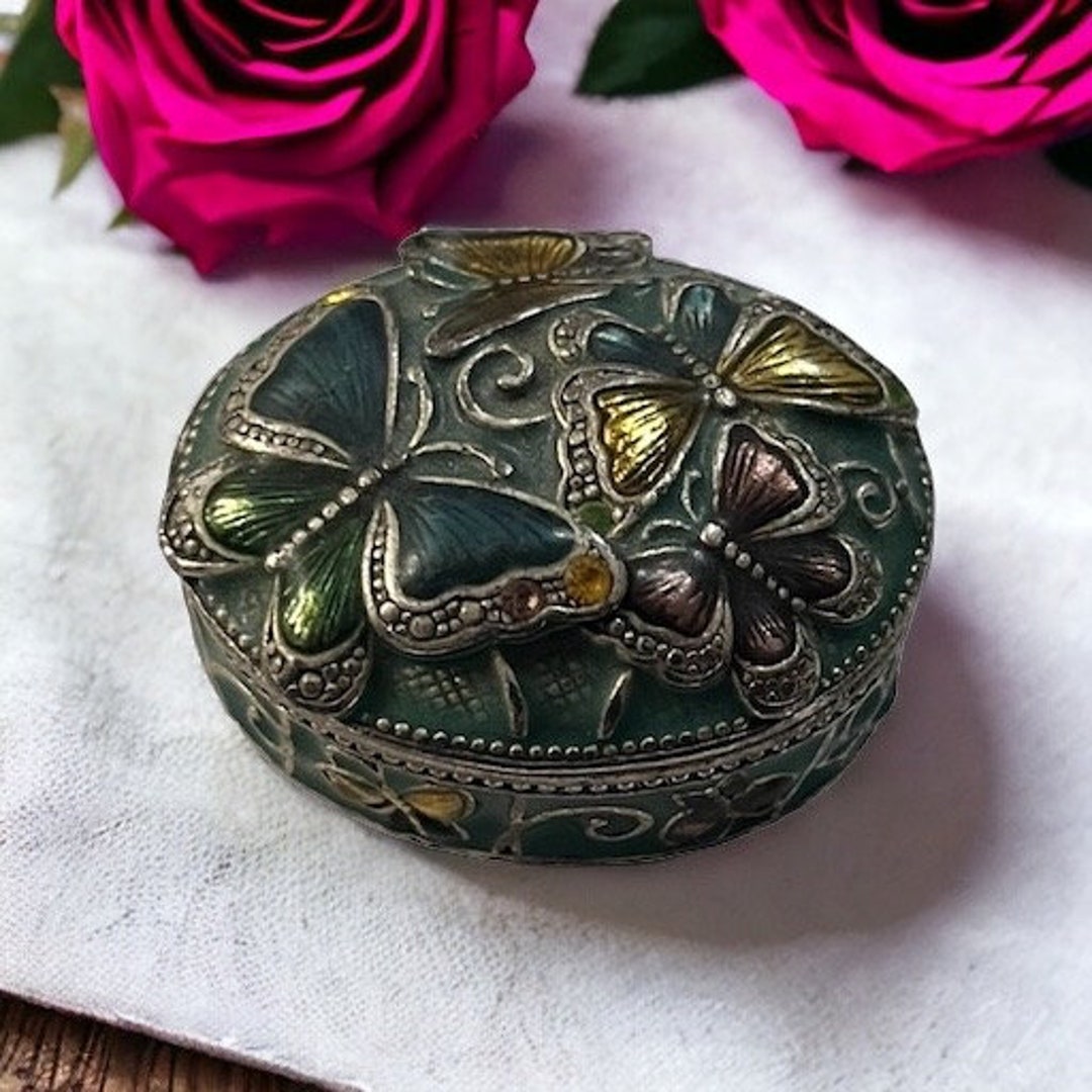 Vintage Monet Metal Enamel Butterfly Trinket Box/pill Box - Etsy