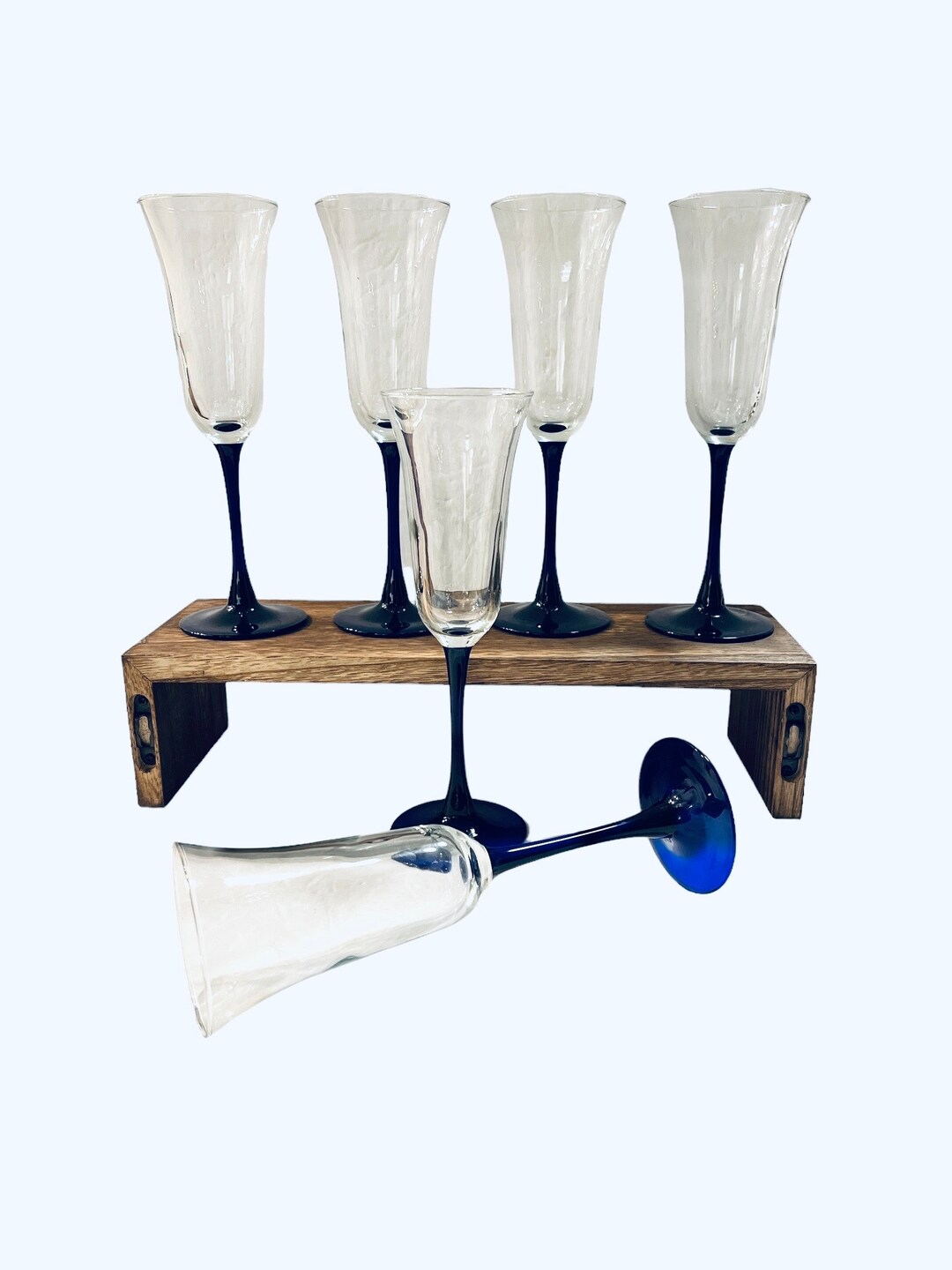 Vintage Set of 6 Cristal Americana Blue Stemmed Champagne Flared ...