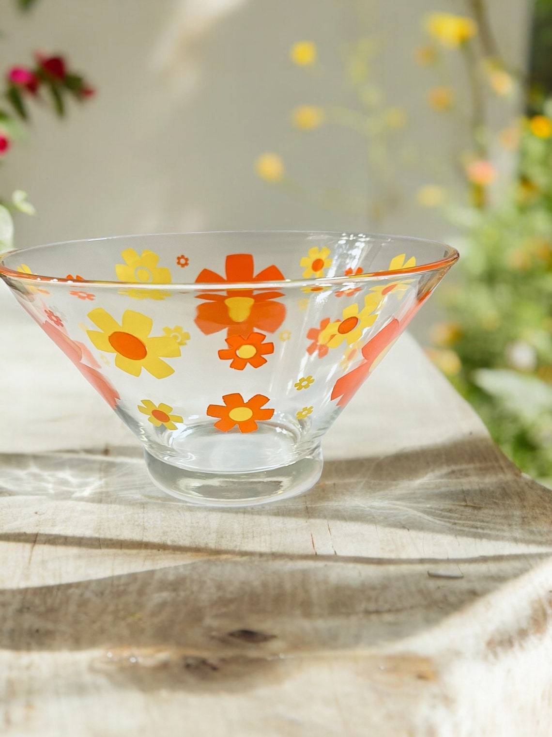 Vintage Anchor Hocking Retro Flower Large Glass Bowl - Etsy