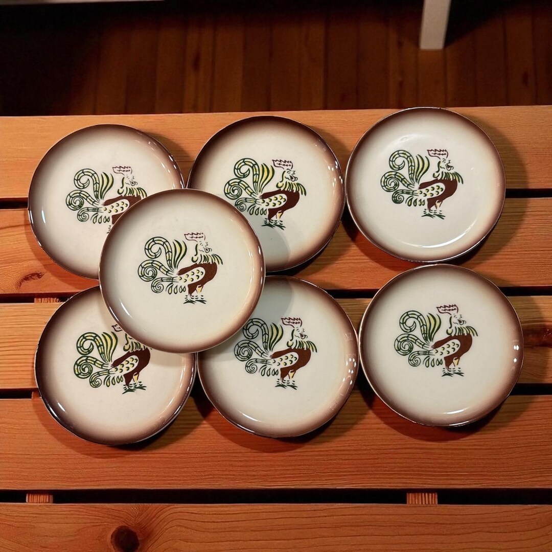 Vintage Set of 7 Brock of California Chanticleer Rooster Bread & Butter ...