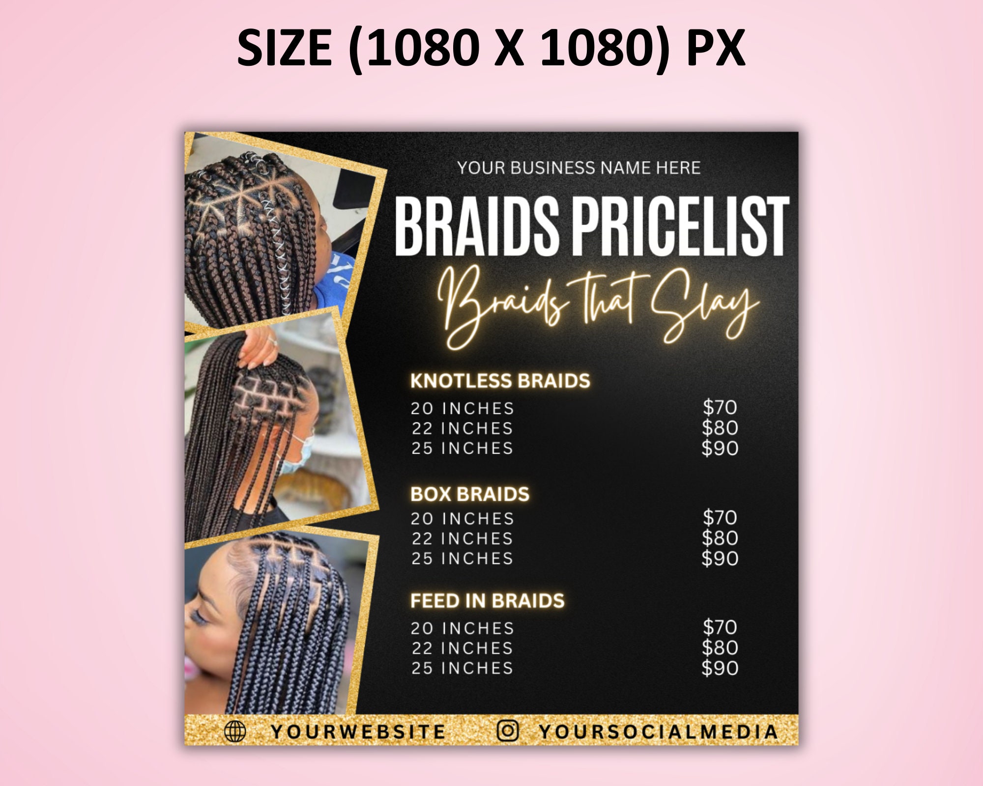 Braids Price List Flyer Template, Price Sheet, Pricelist Flyer, Pricing ...