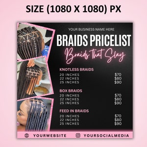 Braids Price List Flyer Template, Price Sheet, Pricelist Flyer, Pricing ...