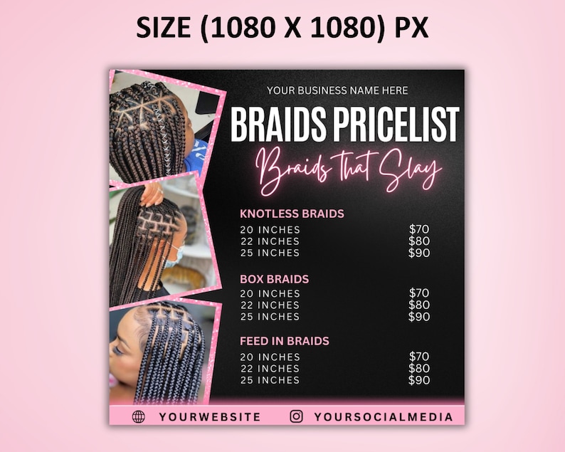 Braids Price List Flyer Template, Price Sheet, Pricelist Flyer, Pricing ...