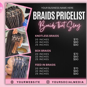 Braids Price List Flyer Template, Price Sheet, Pricelist Flyer, Pricing ...