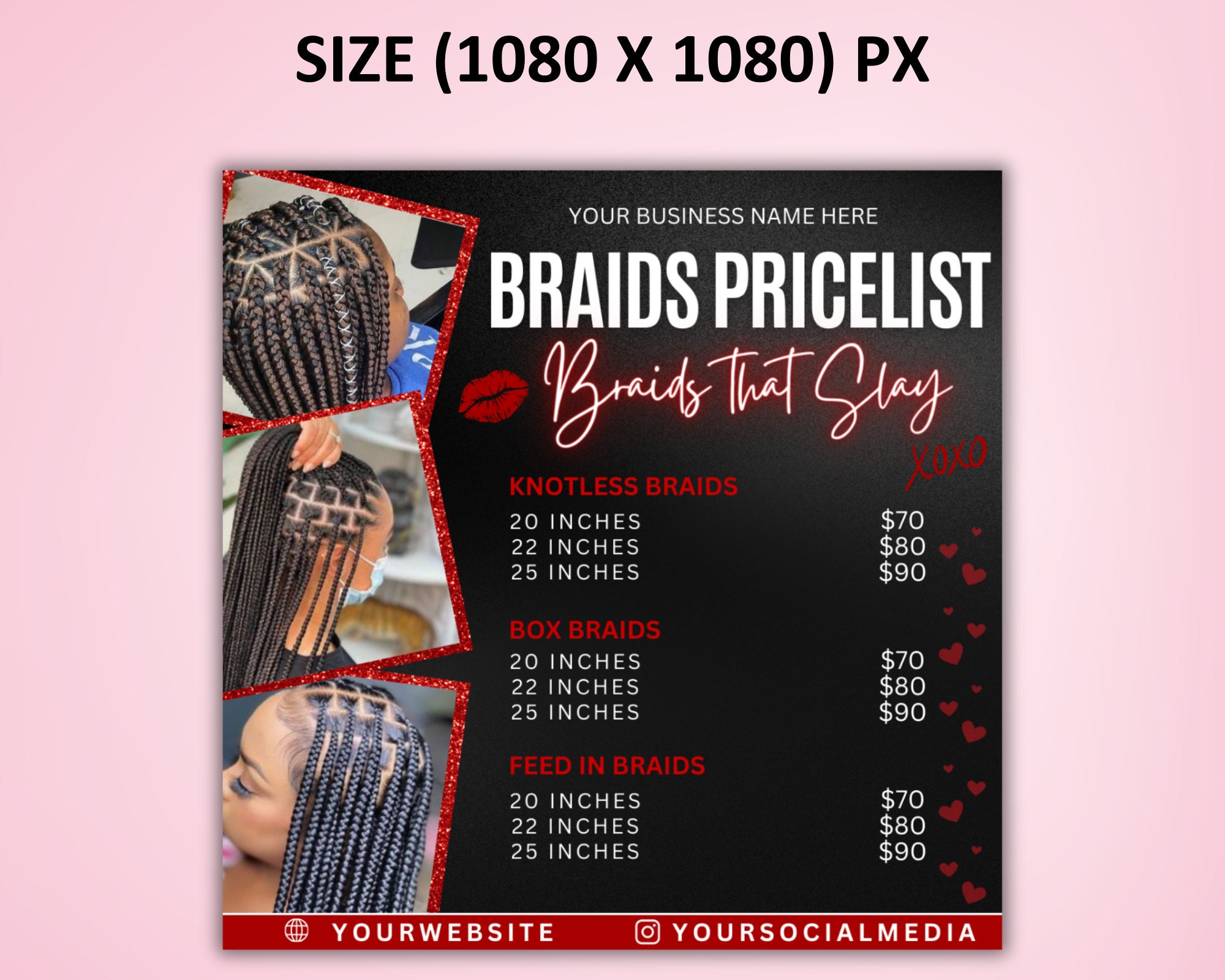 Braids Price List Flyer Template, Price Sheet, Pricelist Flyer, Pricing ...