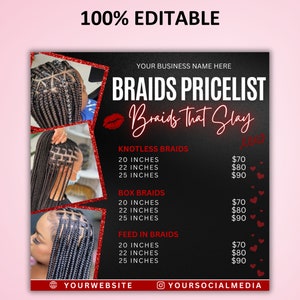 Braids Price List Flyer Template, Price Sheet, Pricelist Flyer, Pricing ...
