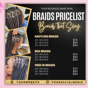 Braids Price List Flyer Template, Price Sheet, Pricelist Flyer, Pricing ...