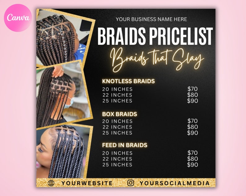 Braids Price List Flyer Template, Price Sheet, Pricelist Flyer, Pricing ...