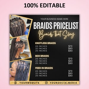 Braids Price List Flyer Template, Price Sheet, Pricelist Flyer, Pricing ...