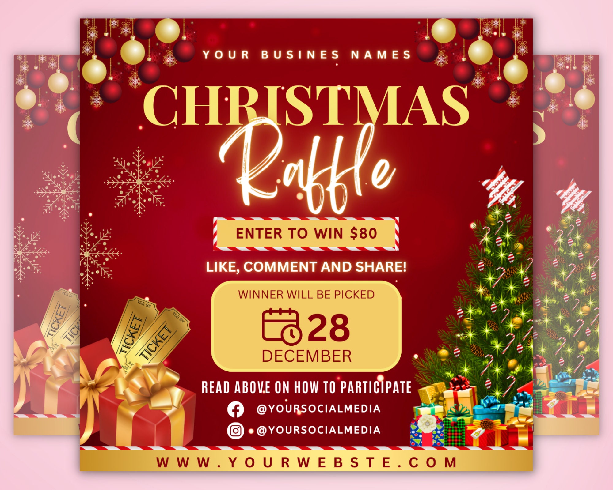 Christmas Raffle Flyer, Christmas Giveaway Flyer, Holiday Flyer ...