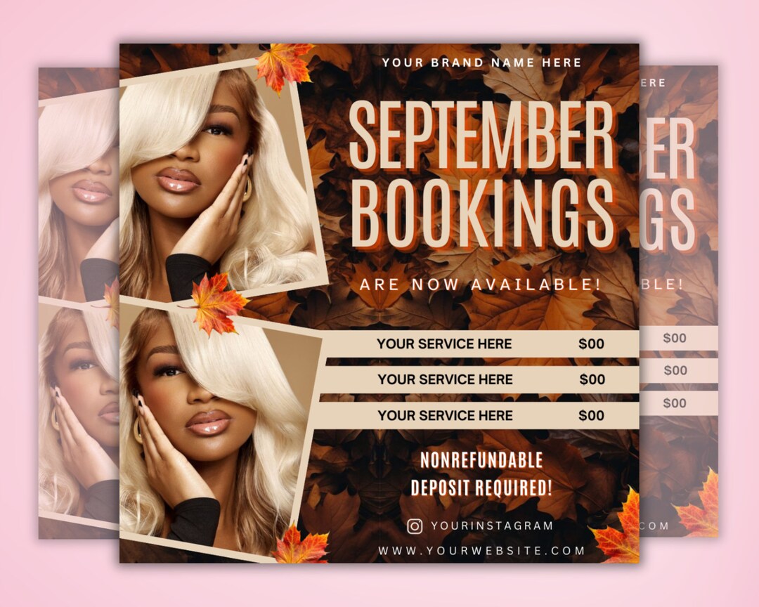 September Booking Flyer, September Book Now Appointments Available ...