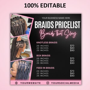 Braids Price List Flyer Template, Price Sheet, Pricelist Flyer, Pricing ...