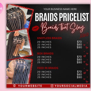 Braids Price List Flyer Template, Price Sheet, Pricelist Flyer, Pricing ...