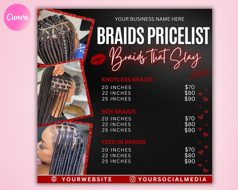 Braids Price List Flyer Template, Price Sheet, Pricelist Flyer, Pricing ...