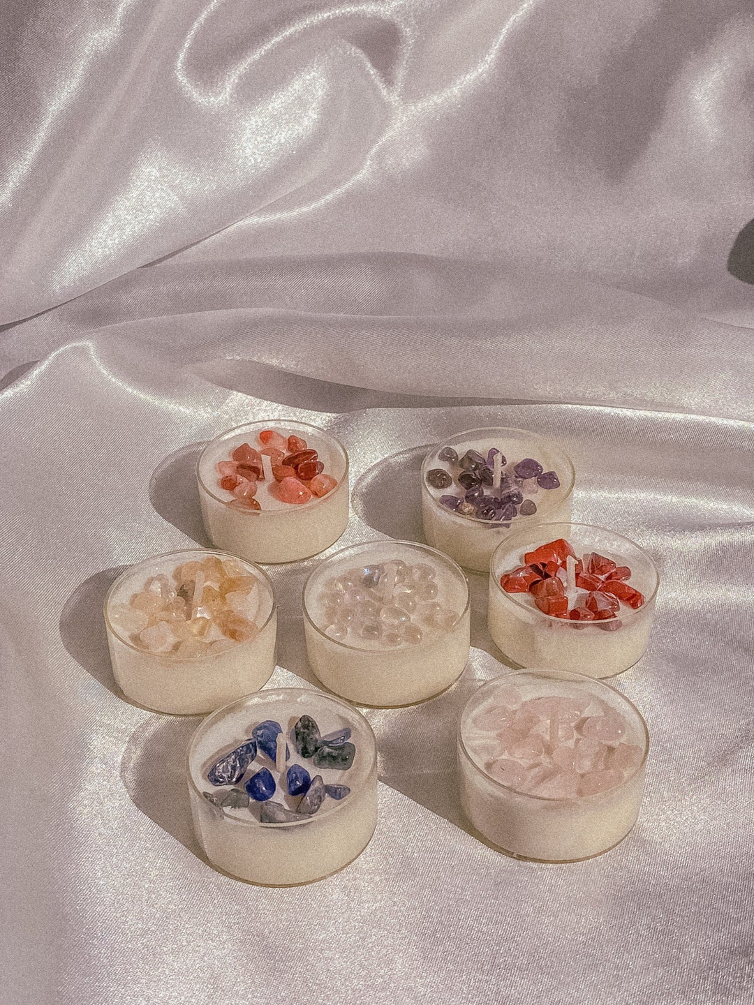 Traho 7 Chakras Crystal Aura 7 Soy Wax Natural Tea Candles Set With ...