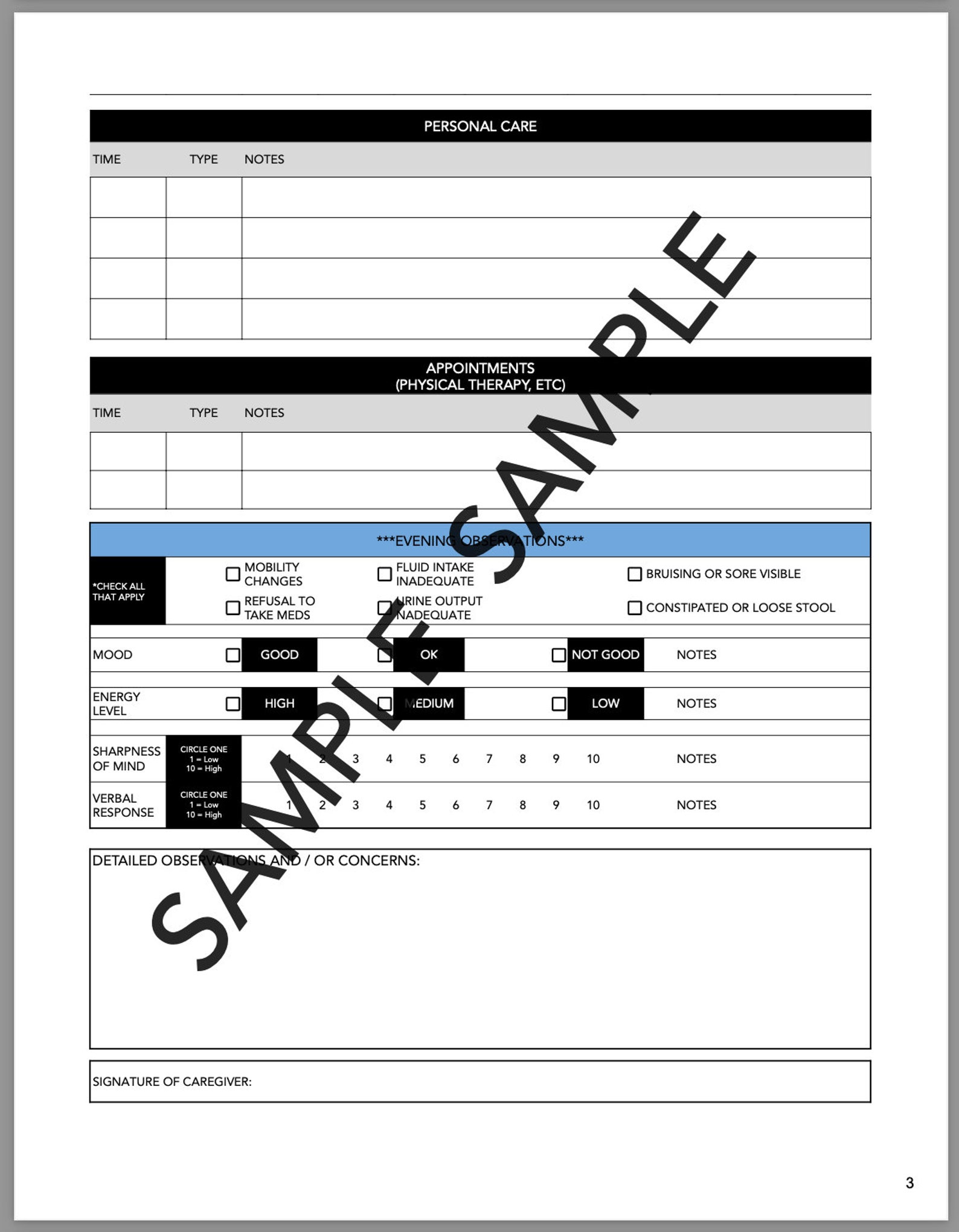 Printable Caregiver Daily Journal and Log Instant Download - Etsy