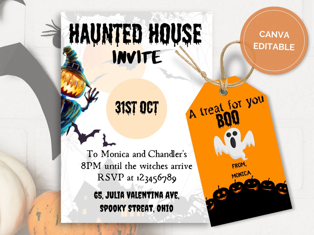 Editable Halloween Haunted House Party Invite and Gift Tag - Etsy