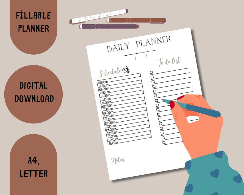 Printable Digital Fillable Planner Minimalist Daily Planner - Etsy