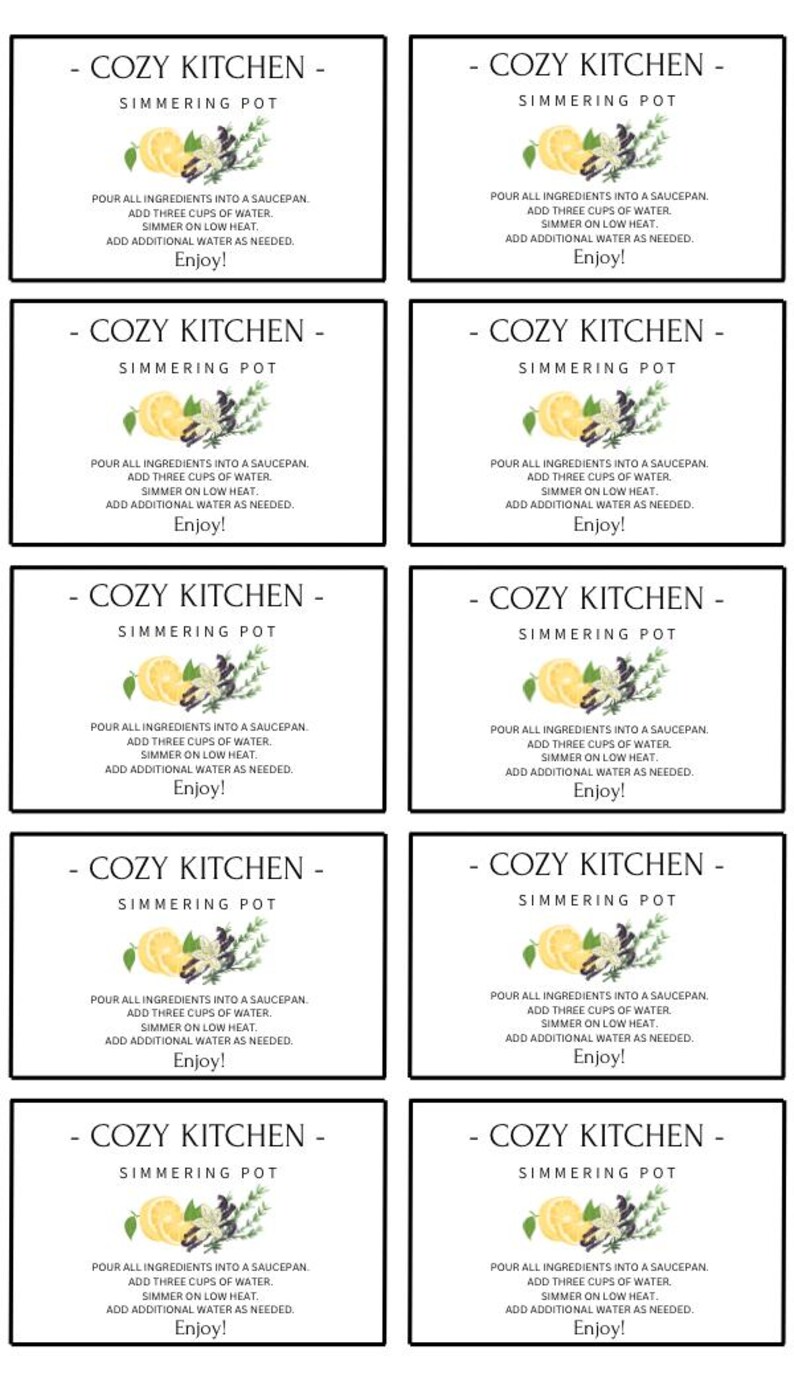 Cozy Kitchen Simmering Pot Gift Tag Printable | Stovetop Potpourri Tag ...