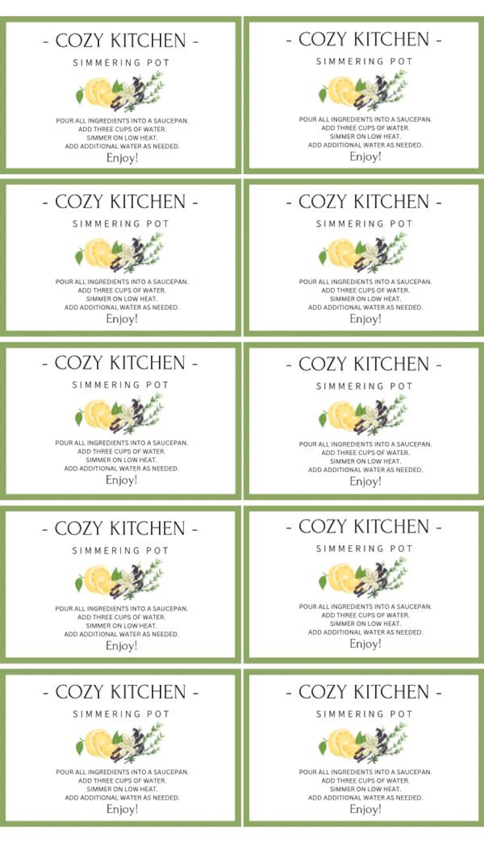 Cozy Kitchen Simmering Pot Gift Tag Printable | Stovetop Potpourri Tag ...
