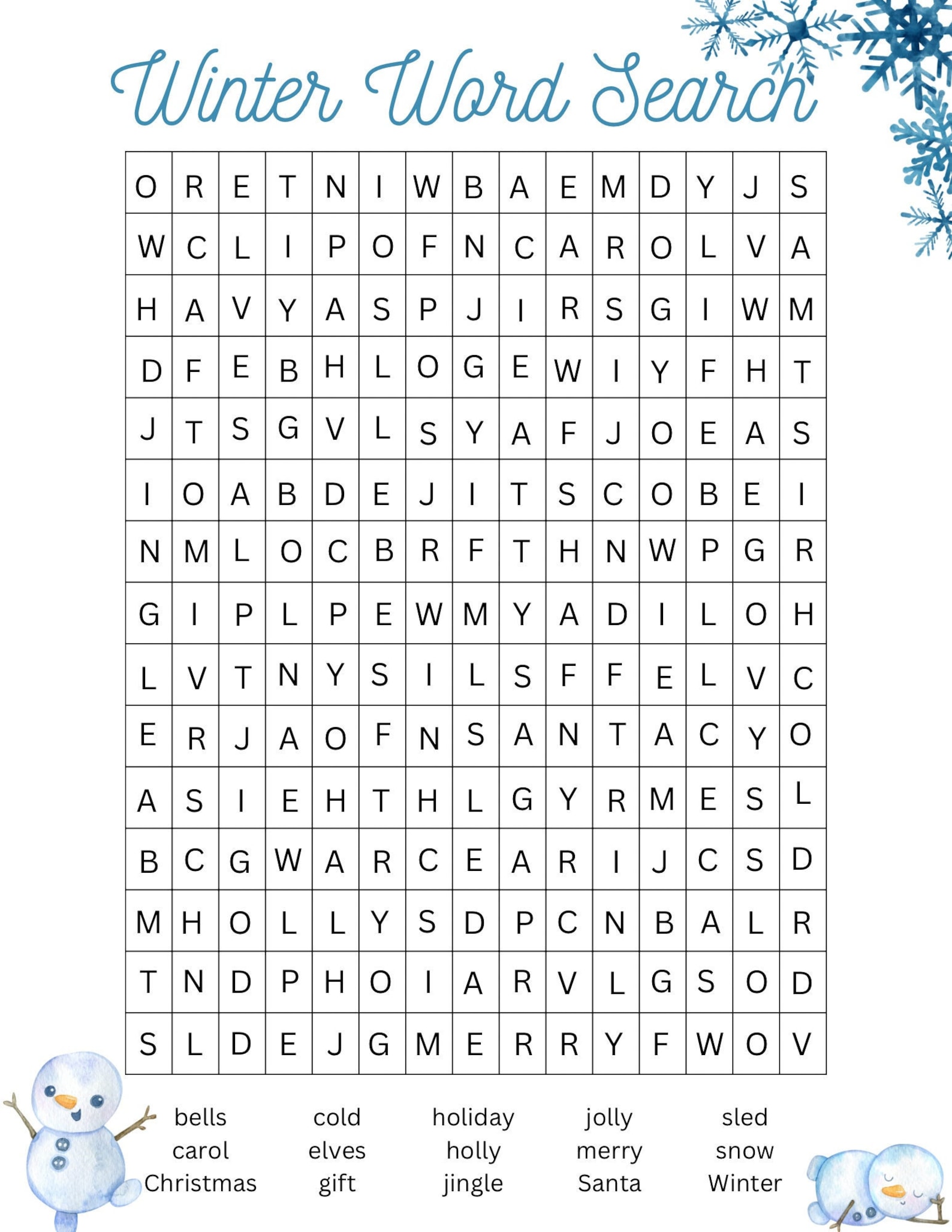 Winter Wonderland Word Search Printable - Word Search Maker