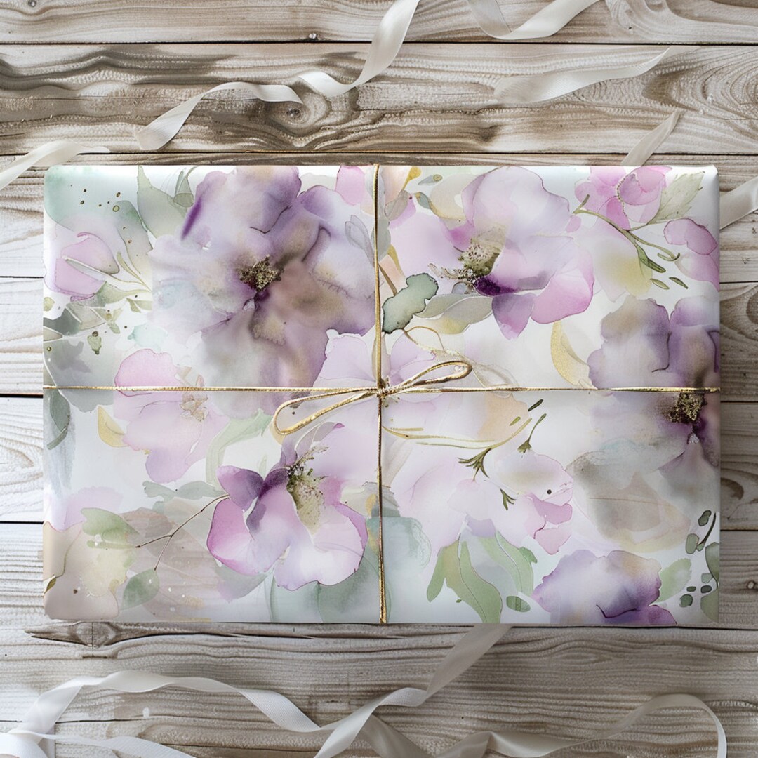 Elegant Gift Wrap of Watercolor Flowers in Pastel Shades With Gold ...
