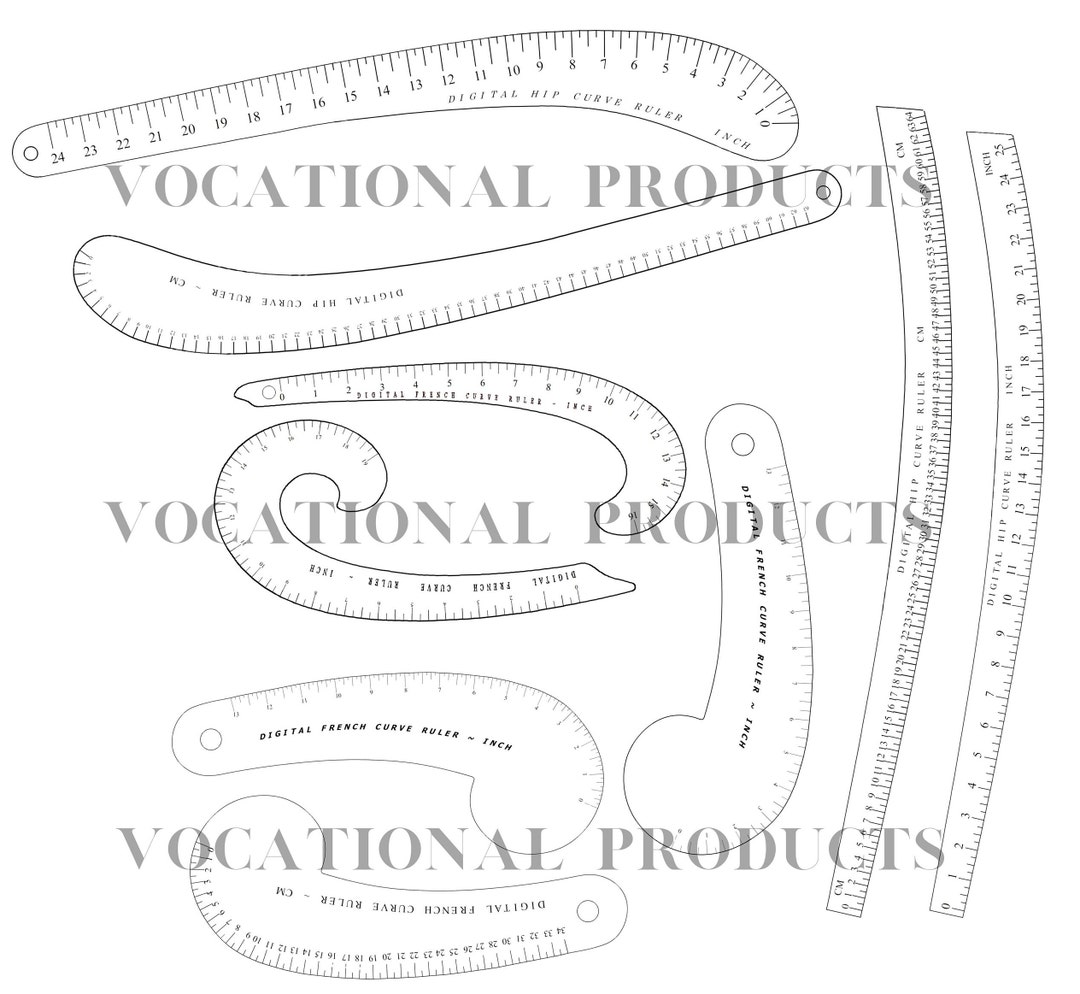 Digital French Curve Rulers 16, 19, 13/34cm and Hip Curve Rulers 24 ...