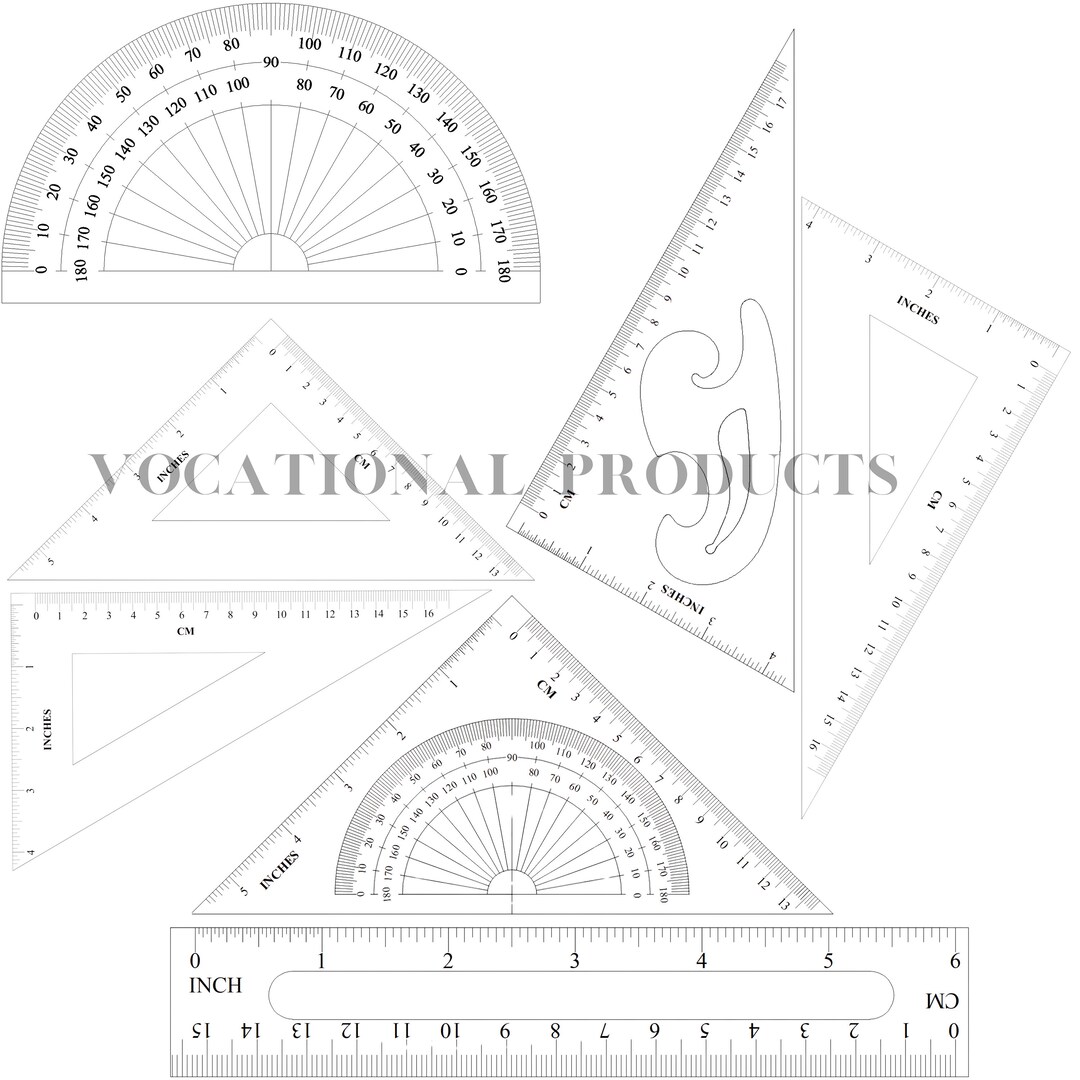 Protractor, Accurate Ruler, & 45, 60 Degree Set Squares : Design Files ...