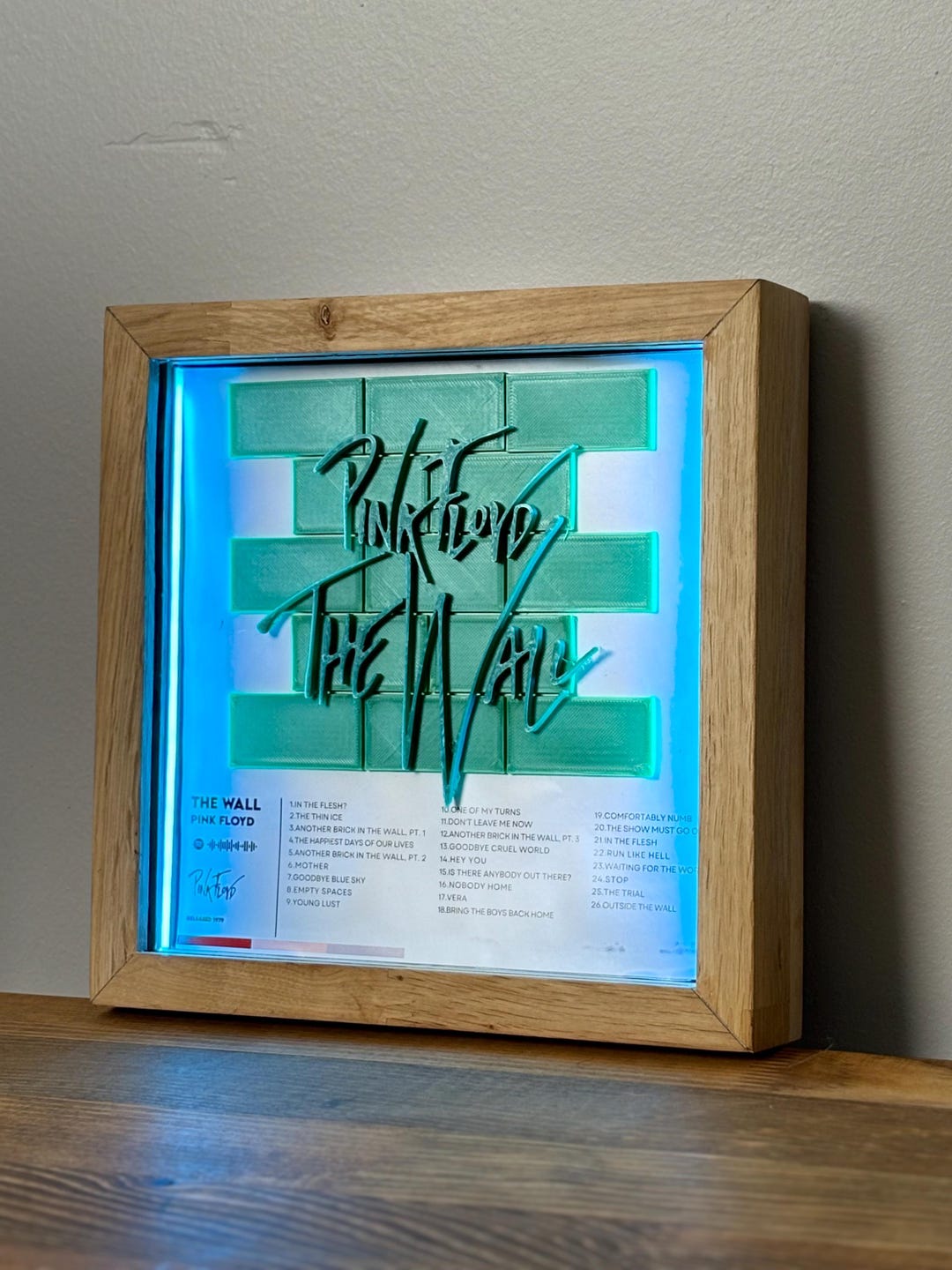 3D Printed Pink Floyd Poster With Wooden Led Frame, Neon Pink Floyd ...