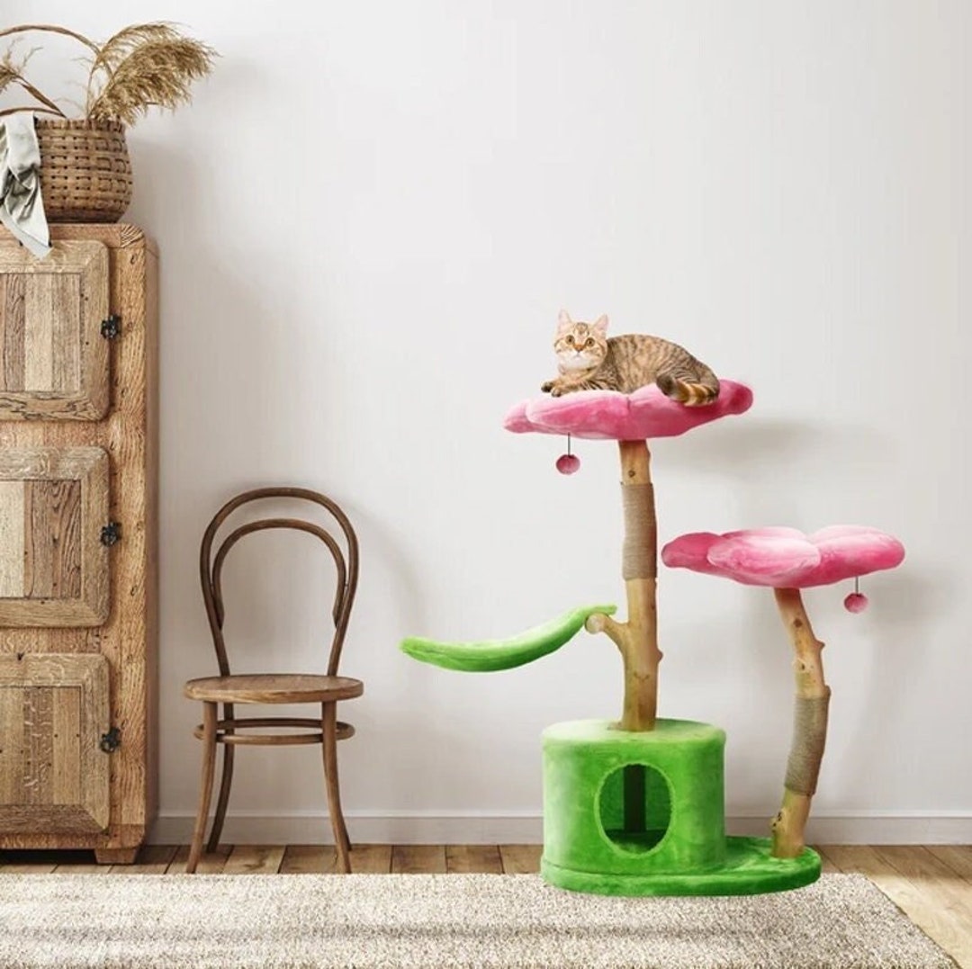 Wooden Floral Cat Tree Tower Wood Cat Tree Tower Modern Cat - Etsy