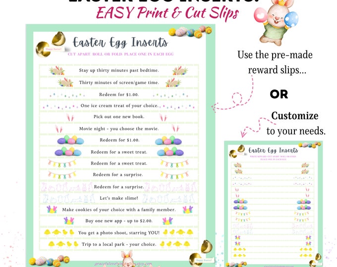 Printable Easter Egg Inserts | Easter Egg Reward Slips | Non-candy Egg ...