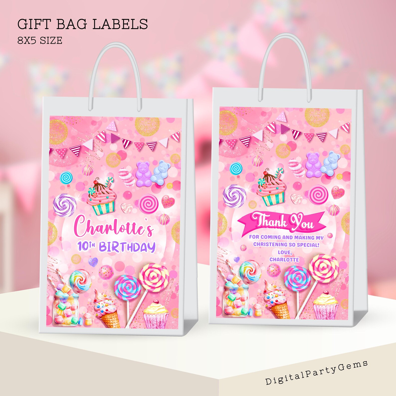 Candy Land Gift Bag Label Candy Shop Theme Party Gift Bag Editable ...