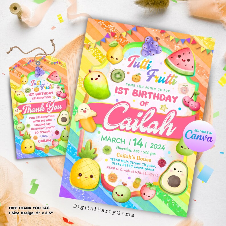 Frutti Birthday Invitation Rainbow Watercolor Fruits Party Invite ...