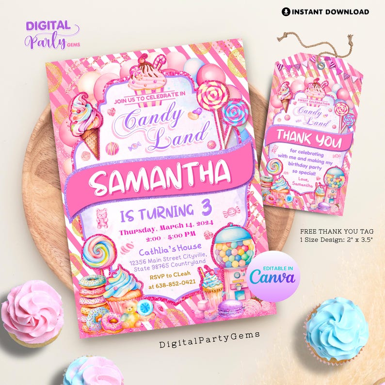 Candyland Birthday Invitation Sweet Candies Shop Theme Party Invite ...