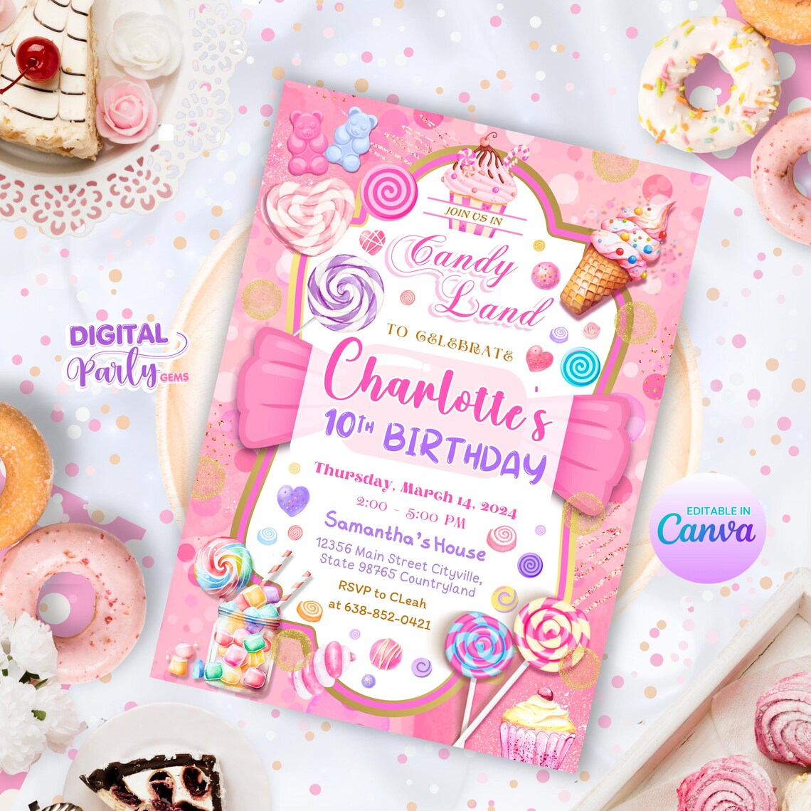Candy Land Invitation Candy Shop Theme Party Invite Editable Sweet ...